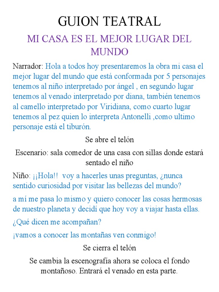 GUION TEATRAL Mi Casa Es El Mejor Lugar Del Mundo | PDF