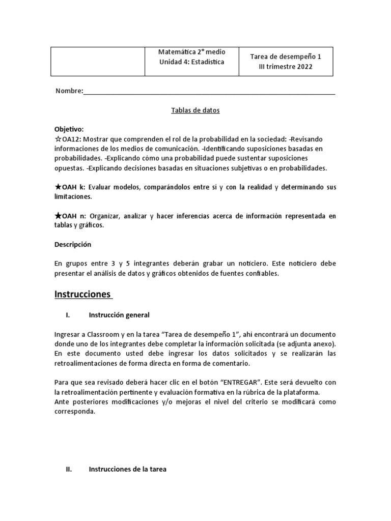 2M Rúbrica Ev. Formativa 2.2 | PDF | Creatividad | Probabilidad