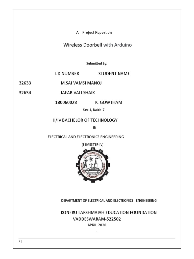 A Project Report On Wireless Doorbell Wi | PDF | Arduino | Information And Communications Technology