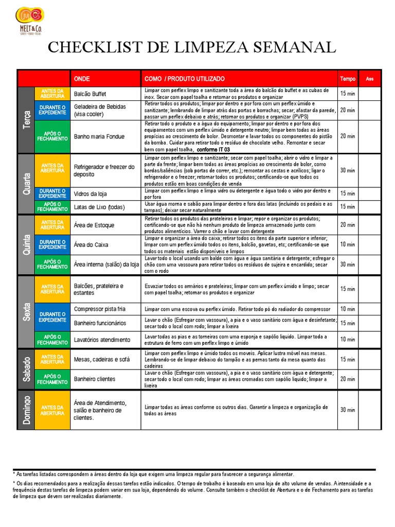 26-- Check list LIMPEZA SEMANAL | PDF