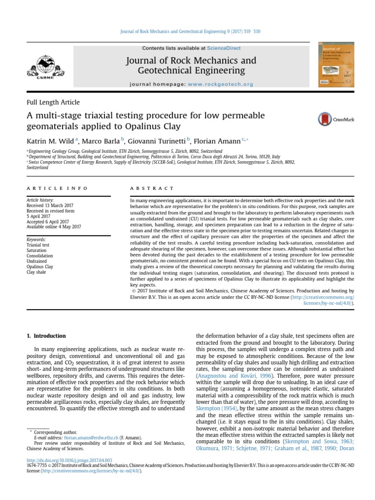 Triaxial Testing of Opalinus Clay Geomaterials | PDF | Porosity ...