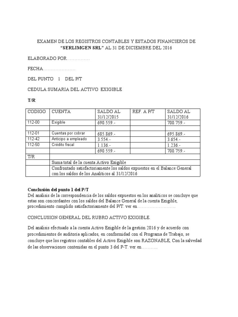 EXIGIBLE - CEDULA SUMARIA Y ANALITICAS Ok | Descargar gratis PDF ...