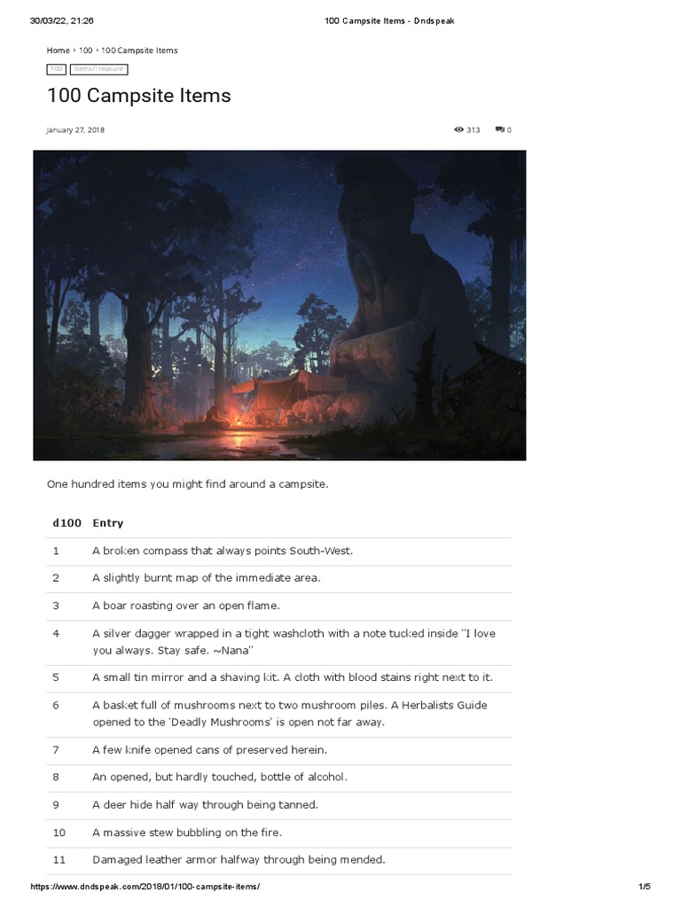 100 Campsite Items - Dndspeak | PDF
