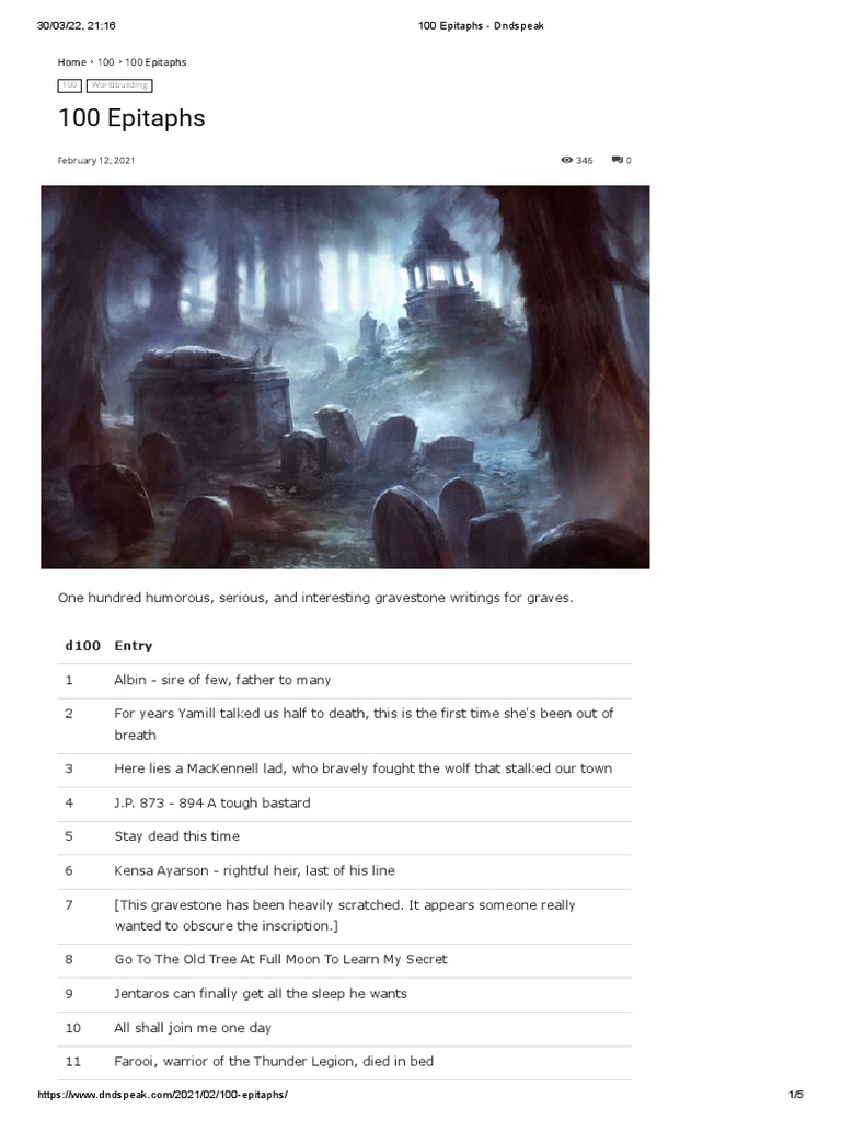 100 Epitaphs - Dndspeak | PDF