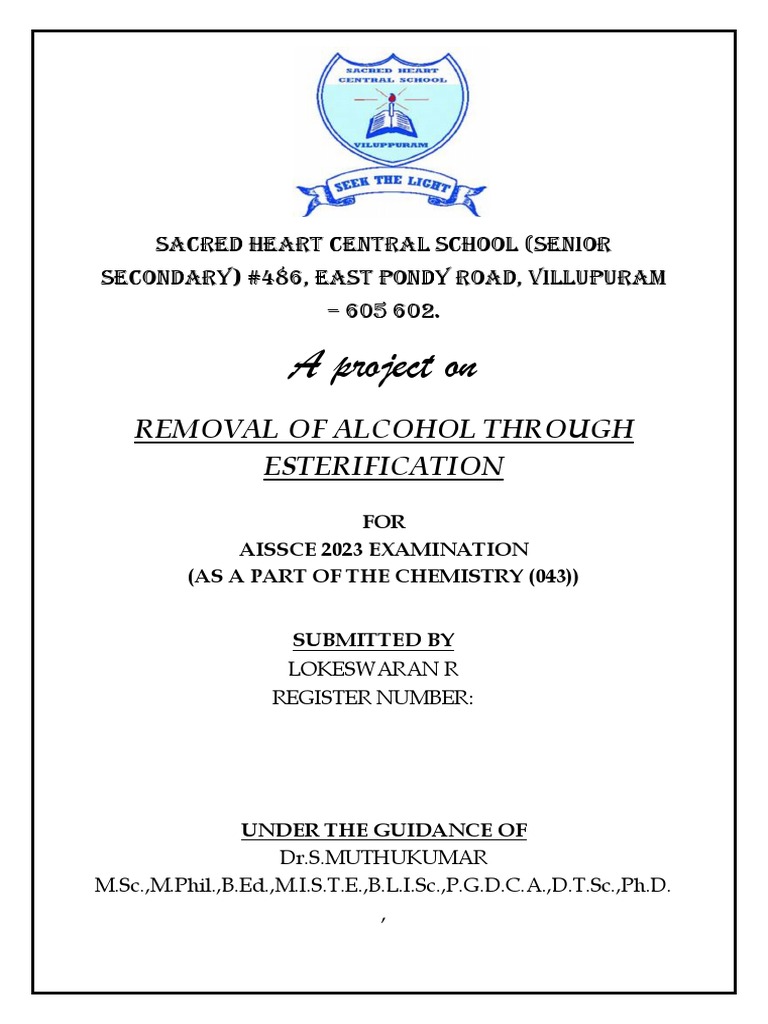 A Project On: Removal of Alcohol Through Esterification | PDF | Ethanol ...