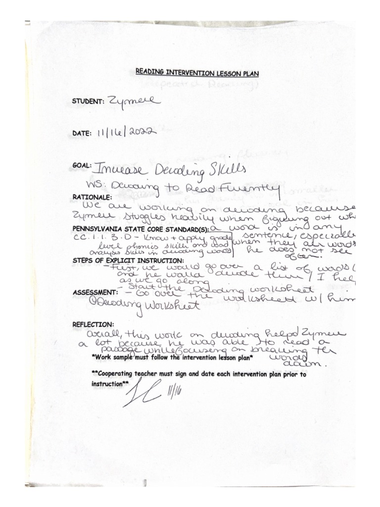 Reading Intervention Lesson Plan | PDF