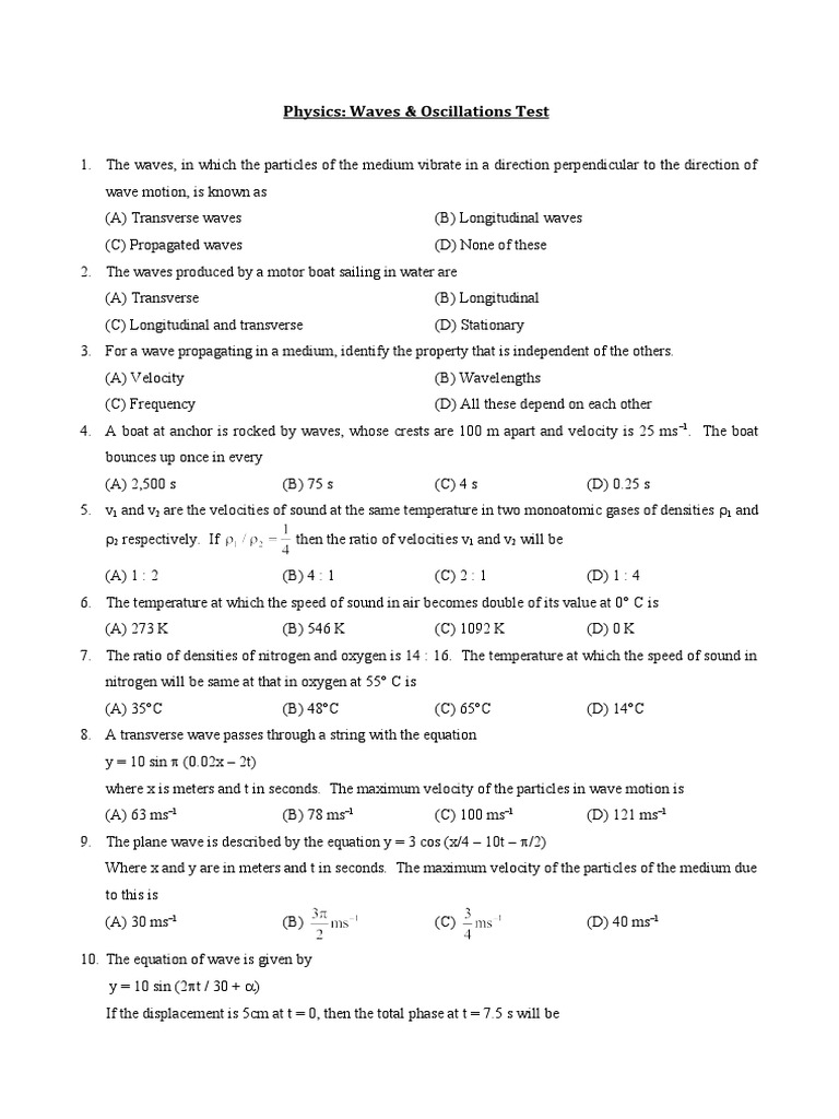 Physics Test OSCillations & Waves Questions | PDF | Waves | Oscillation