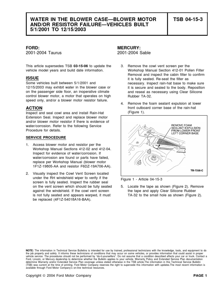 2008-07-20 015947 tsb04-15-03 Rain Hat Repair Taurus Sable | PDF | Ford ...