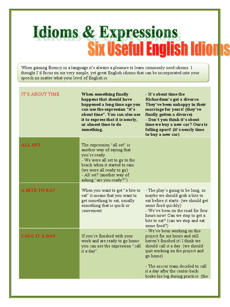 6 English Idioms | PDF | Fédération Internationale De L'automobile ...