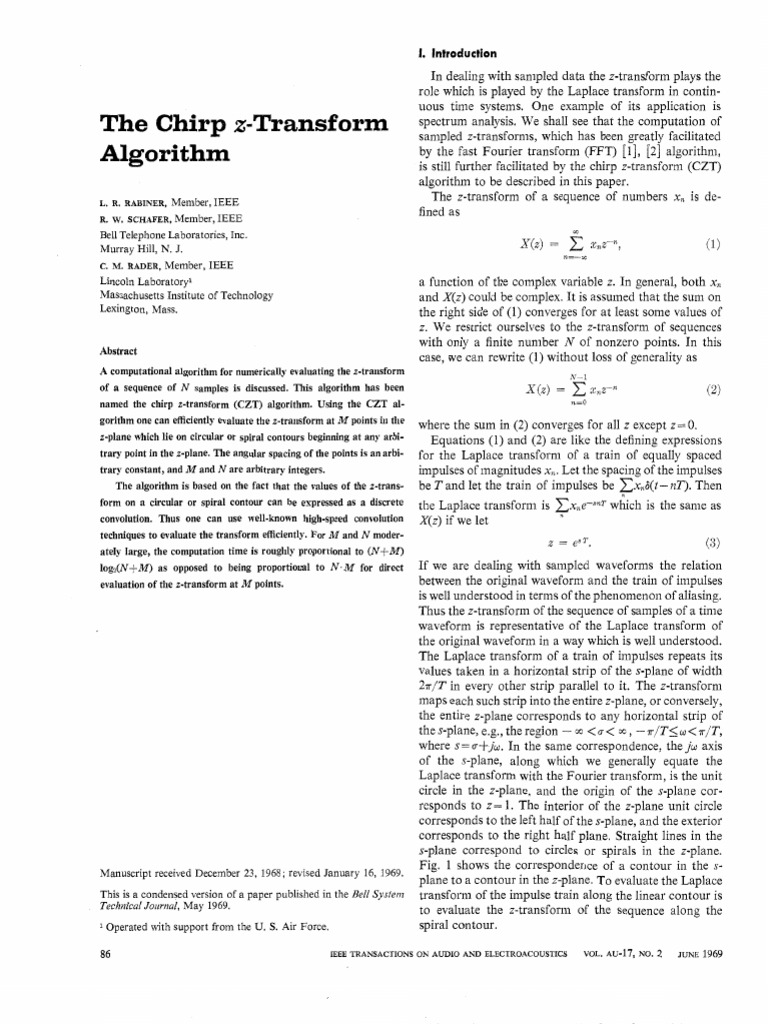 Chirp Z Transform Algorithm | PDF | Discrete Fourier Transform | Fast Fourier Transform