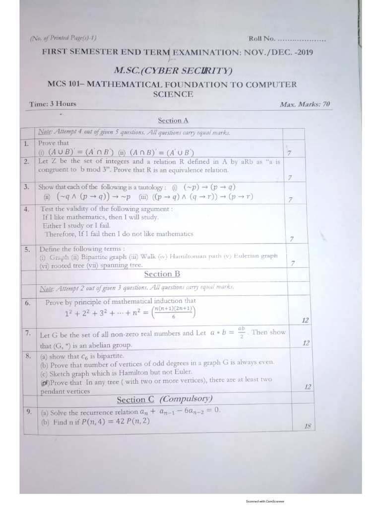 End Semester Question Papers of 1st, 2nd and 3rd Sem | PDF