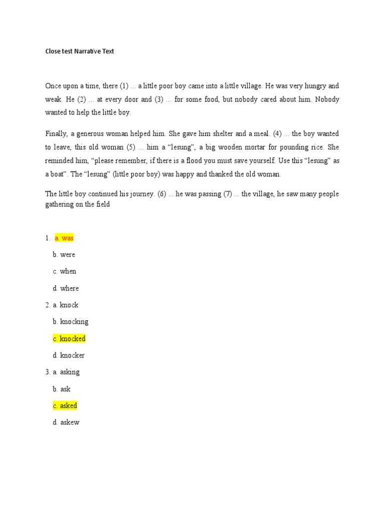 Close Test Narrative Text | PDF