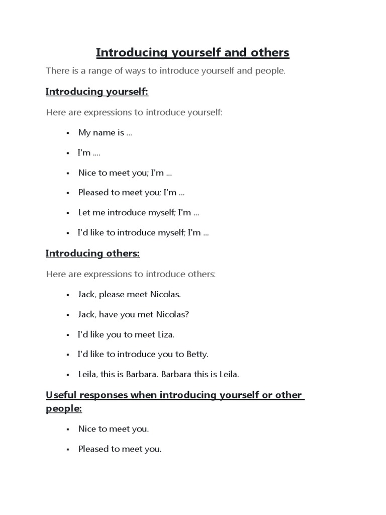 Introducing Yourself and Others | PDF