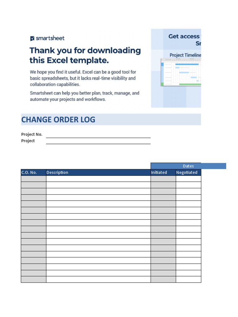 Construction Change Order Log Template | PDF