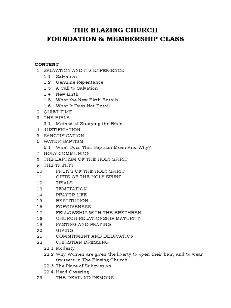 Blazing Church Membership Class | PDF | Baptism | Sanctification