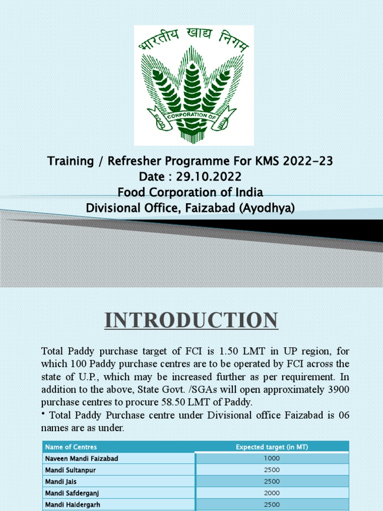 KMS 2022-23 Training on Paddy Procurement Operations | PDF | Rice | Ethanol