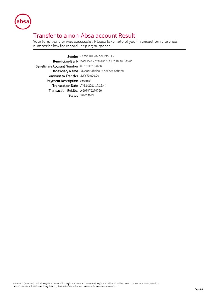 Transfer To A Non-Absa Account Result | PDF