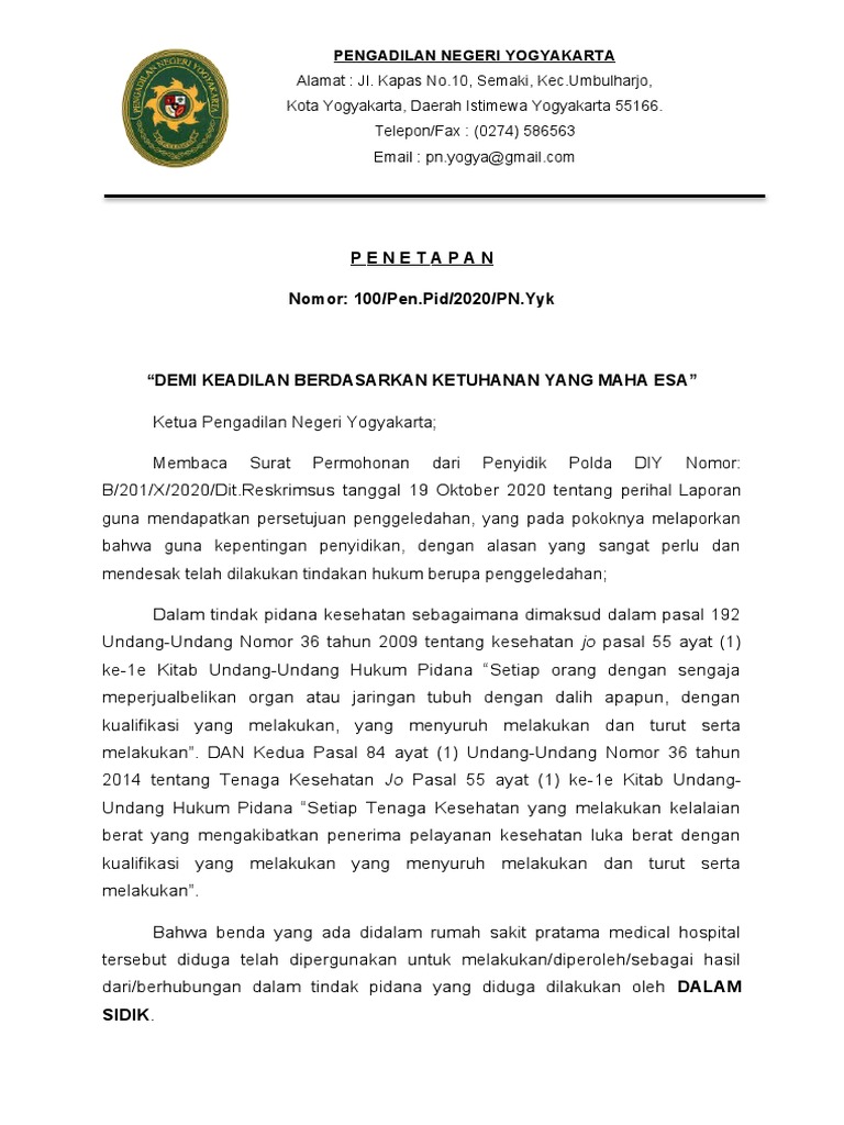 Penetapan Izin Penggeledahan Rumah Sakit | PDF