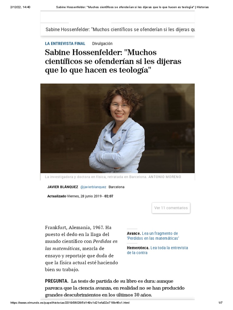 Sabine Hossenfelder - Muchos Científicos Se Ofenderían Si Les Dijeras ...