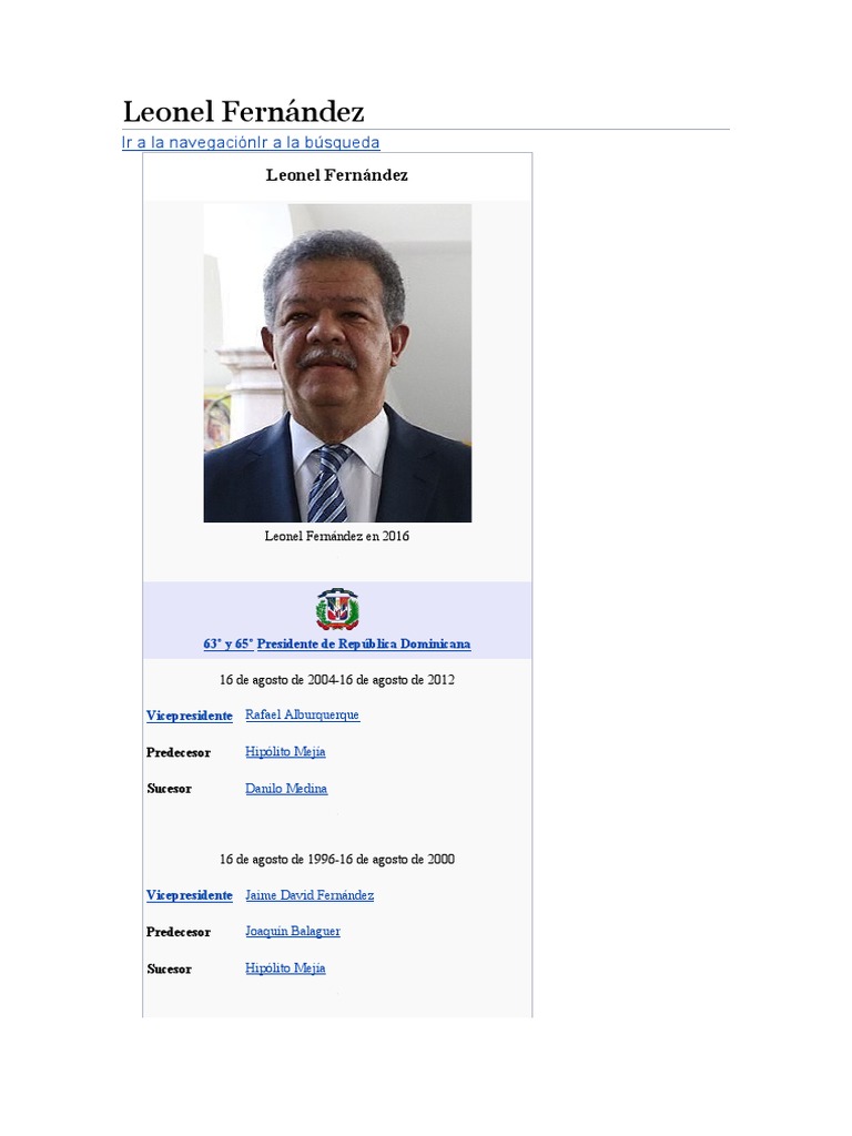 Leonel Fernandez | PDF | República Dominicana | Gobierno