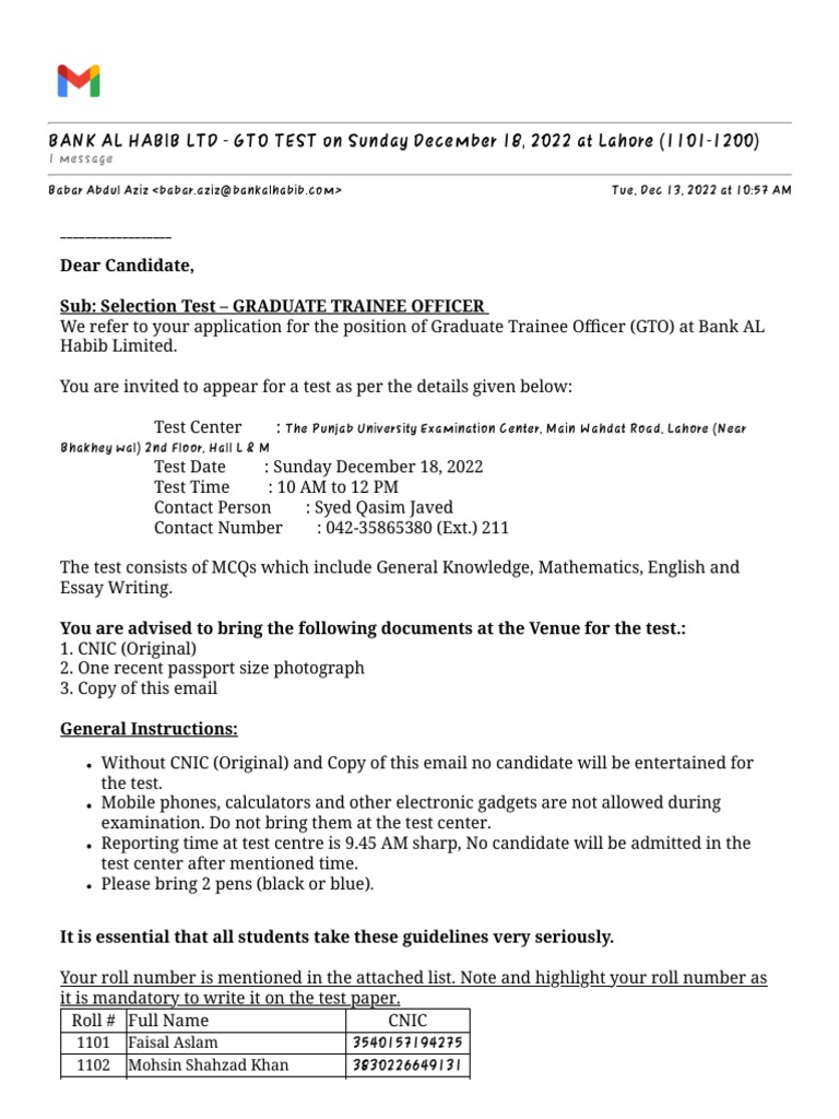 Gmail - BANK AL HABIB LTD - GTO TEST On Sunday December 18, 2022 at ...