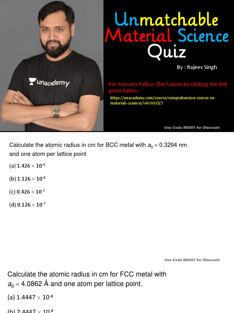Unmatchable Material Science Quiz - Answers and Explanations | PDF | Crystal Structure ...