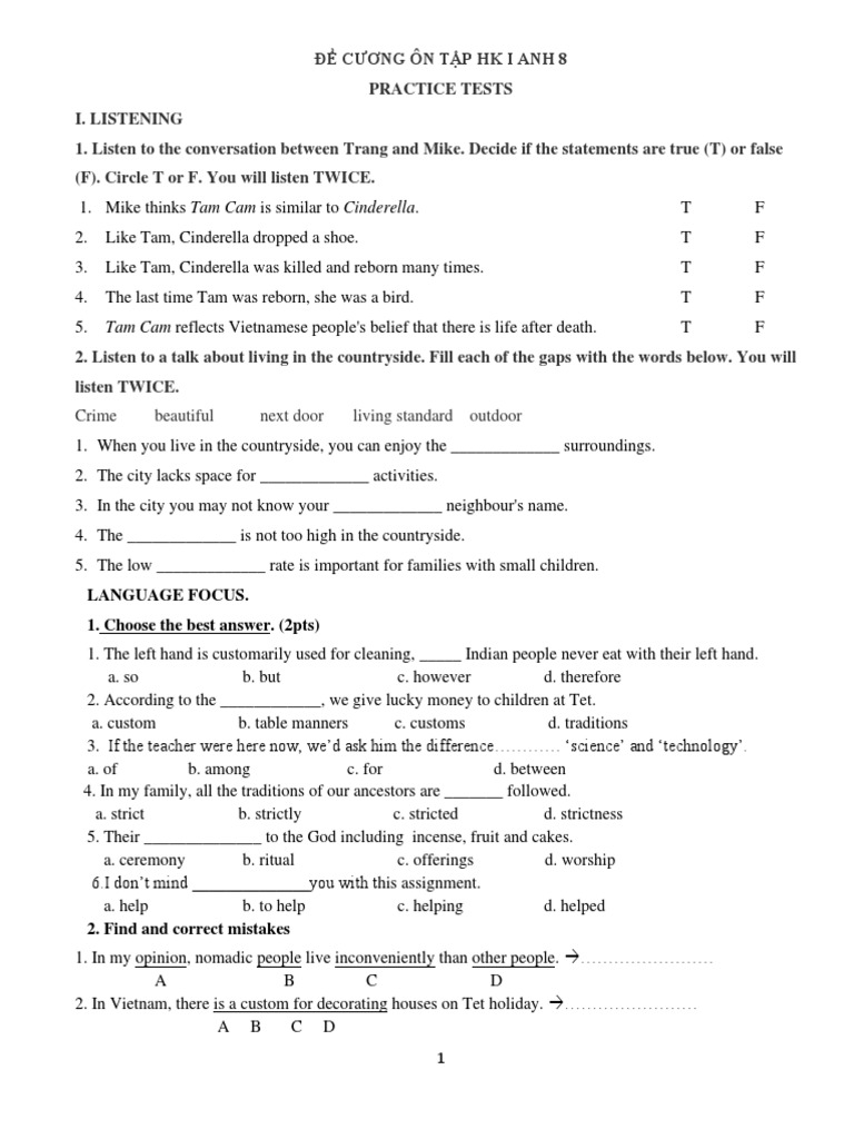 De KTRA HK 1 Tieng Anh 8 Sach Moi | PDF