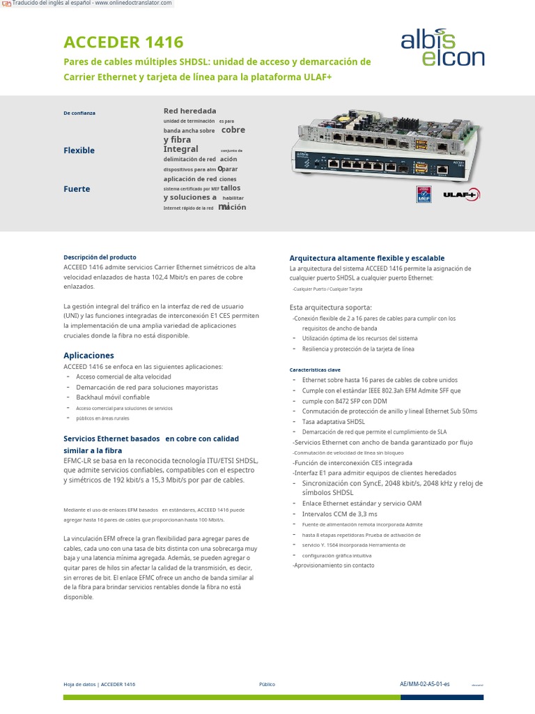 Data Sheet ACCEED 1416 en - En.es | PDF | Ethernet | Controlador de interfaz de red