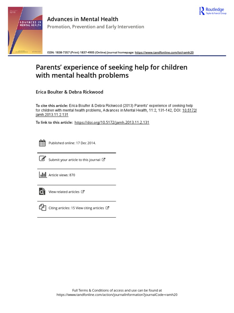 Parents Experience of Seeking Help For Children With Mental Health ...
