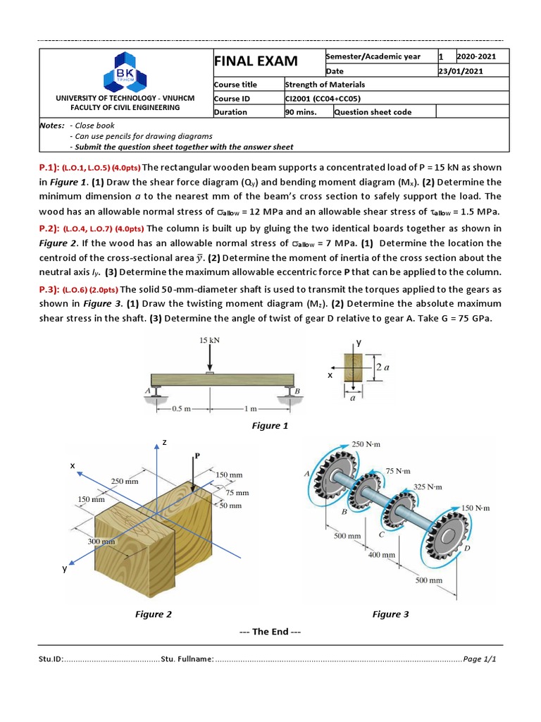 Strength of Materials Final Exam Solutions | PDF | Mechanics ...