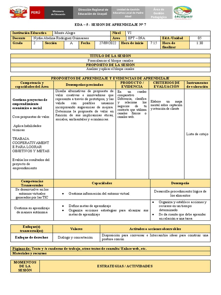 SESION DE APRENDIZAJE 2 Año 28 SETIEMBRE | PDF | Aprendizaje | Evaluación