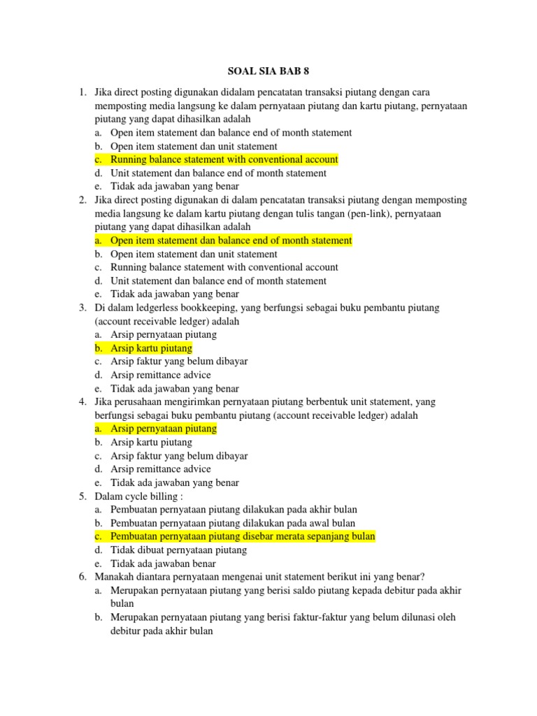 Soal Sia Bab 8 | PDF