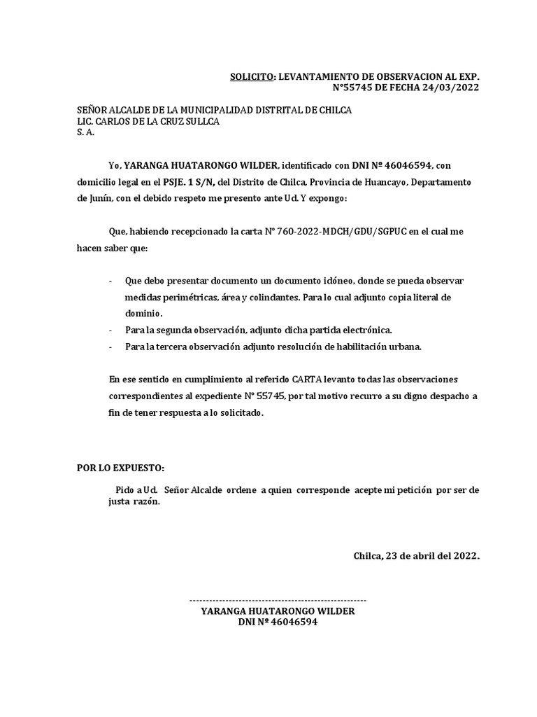 SOLICITO LEVANTAR OBservacion | PDF