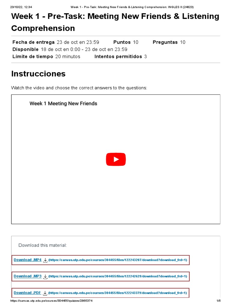 Week 1 - Pre-Task - Meeting New Friends & Listening Comprehension ...