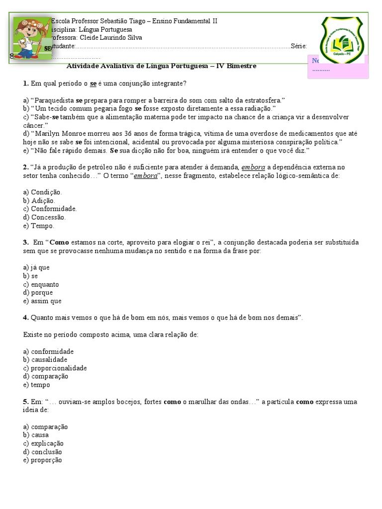 Ativ Avaliativa 4 Bimestre | PDF