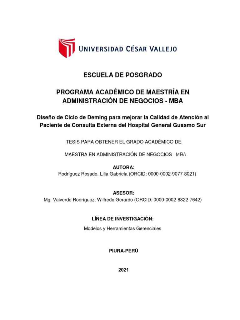 Diseño de Ciclo de Deming para Mejorar La Calidad de Atención Al ...