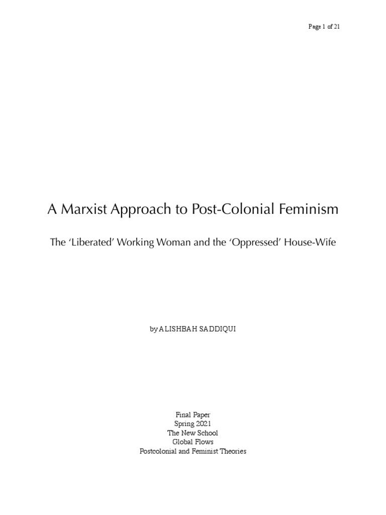 Marxist Post-Colonial Feminism Analysis | PDF | Feminism | Gender Studies