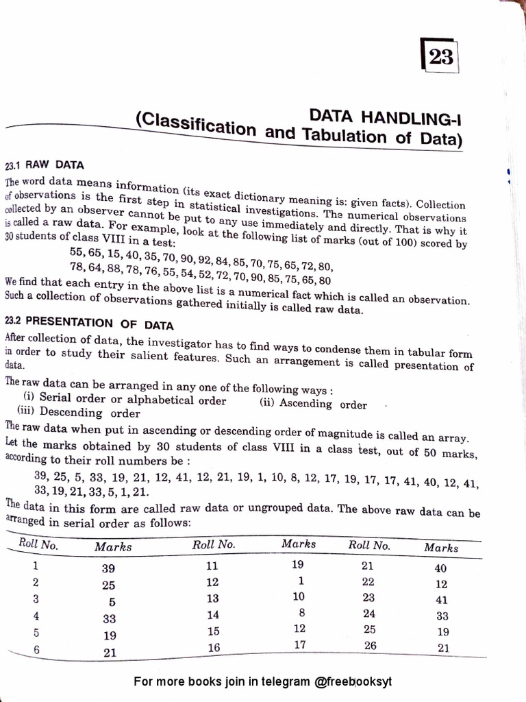 Chapter 23 Data Handling-I (Classification and Tabulation of Data) - Watermark | PDF ...