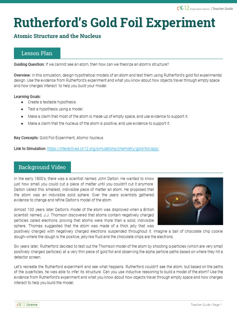 21 - Rutherford's Gold Foil Experiment | PDF | Atoms | Nature