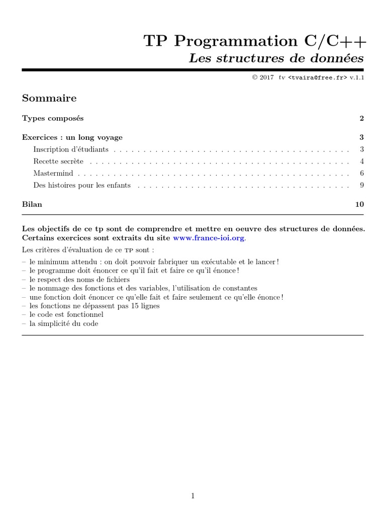 TP Programmation 5 Structures Classes Exercices | PDF | Programmation ...