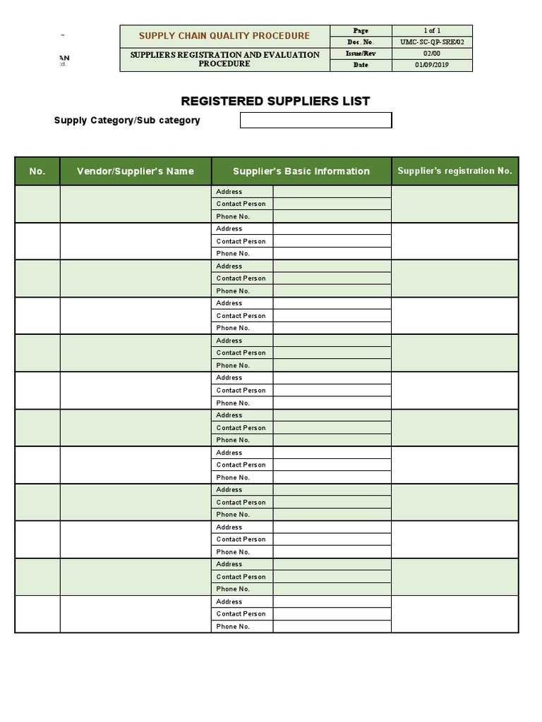 Registered Suppliers List Procedure | PDF