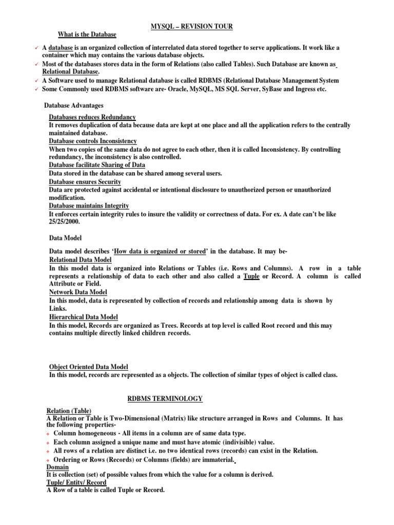 Handbook Mysql Pdf Relational Database Sql