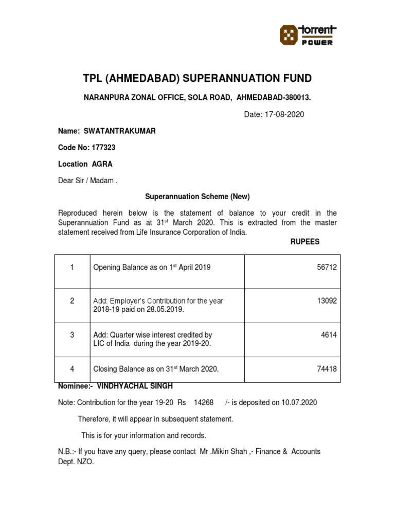 Superannuation Fund Statement | PDF
