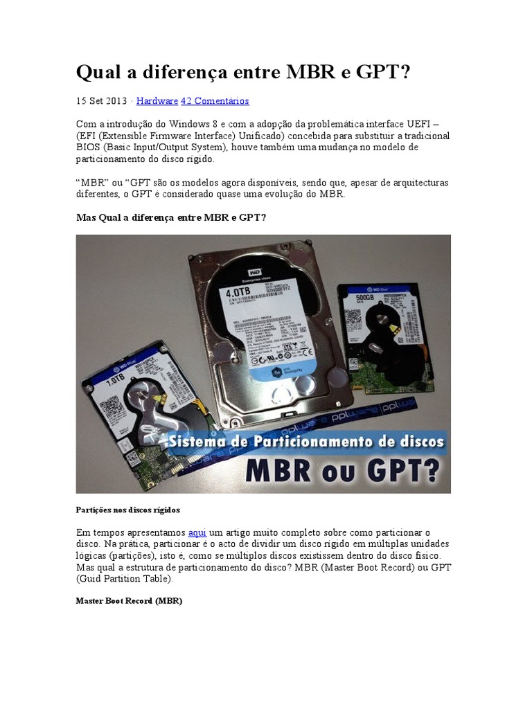 Qual A Diferença Entre MBR e GPT | PDF | Programas | Arquitetura de ...