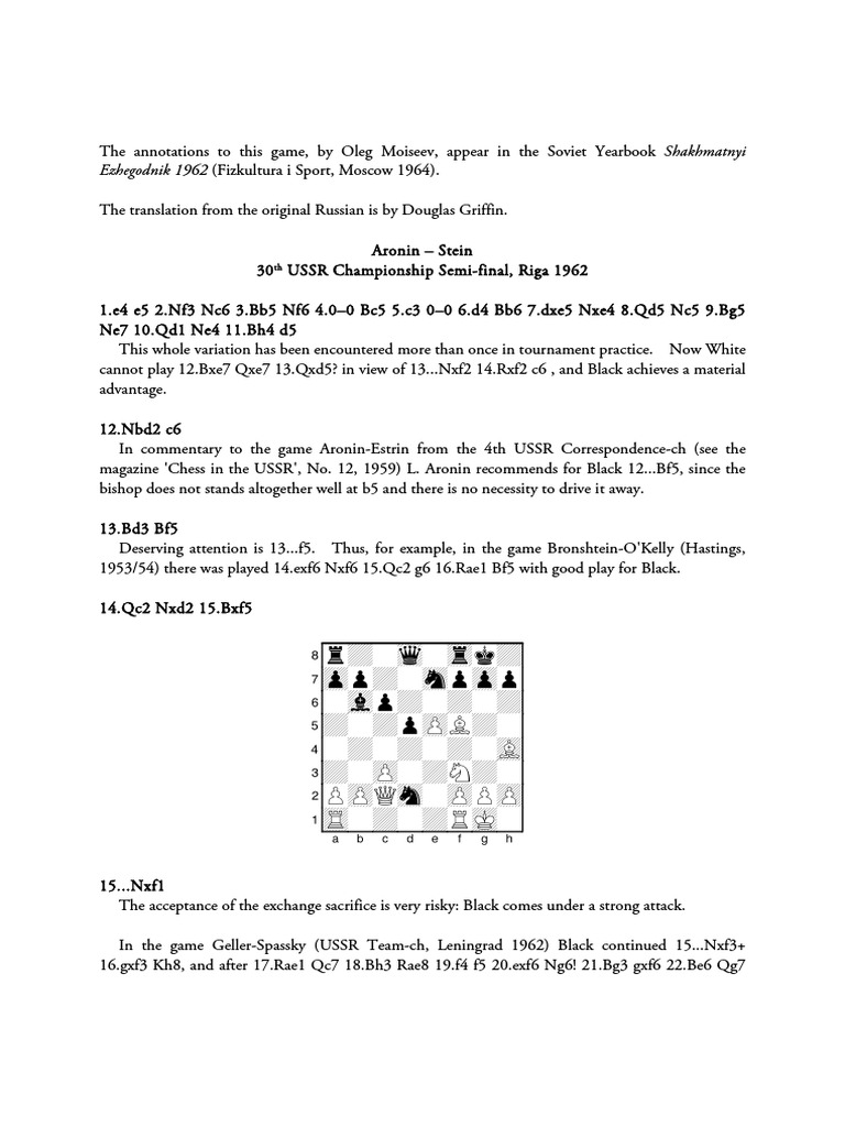 Aronin-Stein, 30th USSR-ch Semi-Final, Riga 1962 (Moiseev) | PDF ...