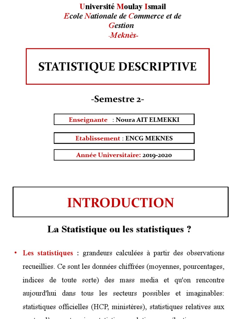 Introduction à la Statistique Descriptive | PDF