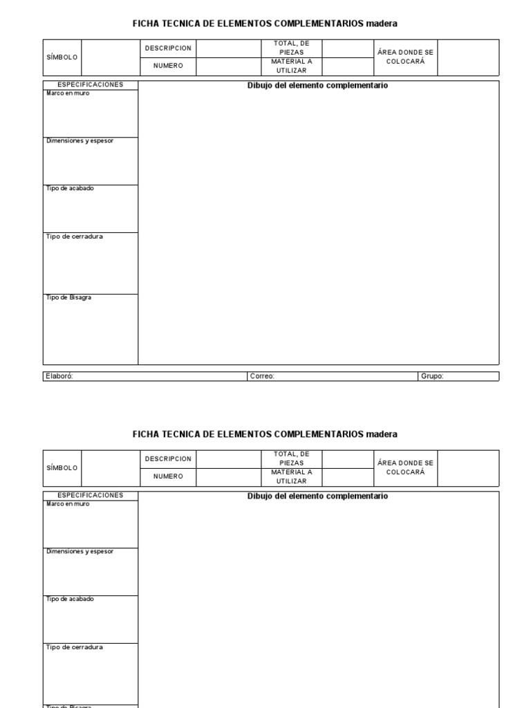 Ficha Técnica Elementos Madera | PDF