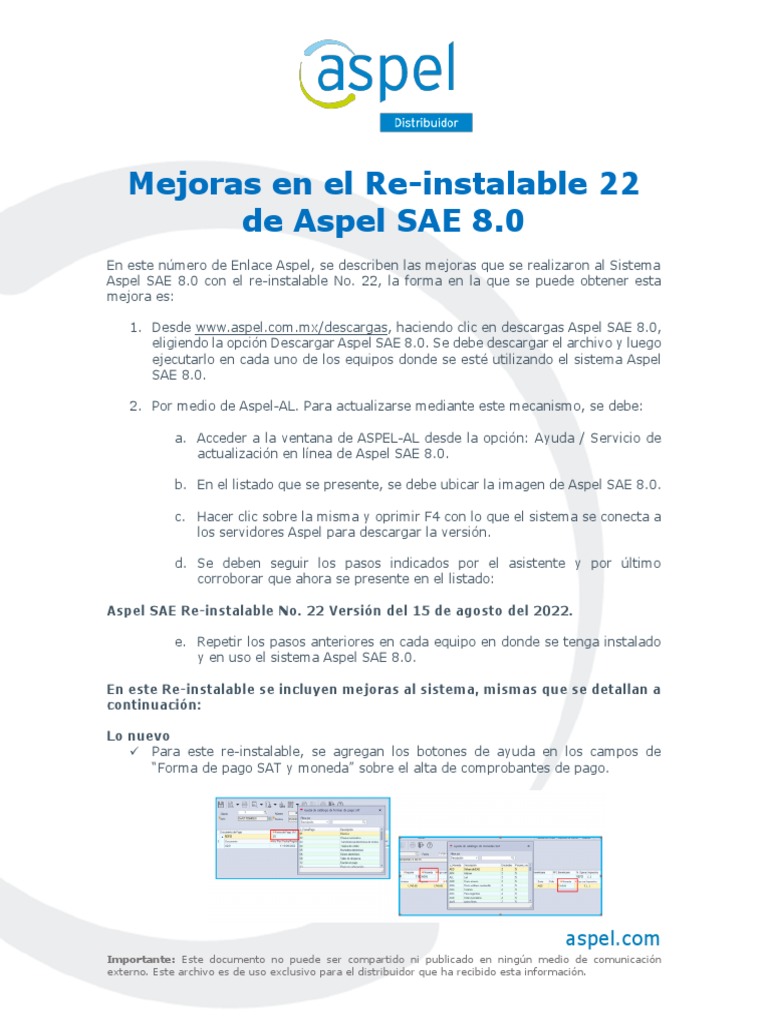 Enlace No 546 Mejoras en El Re-Instalable 22 de Aspel SAE 8.0 | PDF | Información | Cliente ...