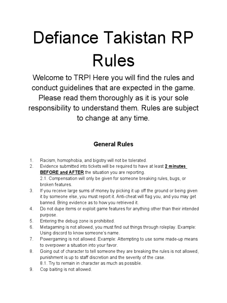 Defiance Takistan RP Rules | PDF | Police | Justice