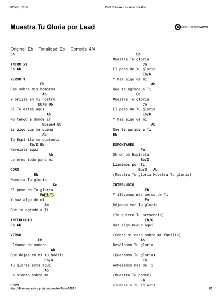 Muestra Tu Gloria (Lead) | PDF